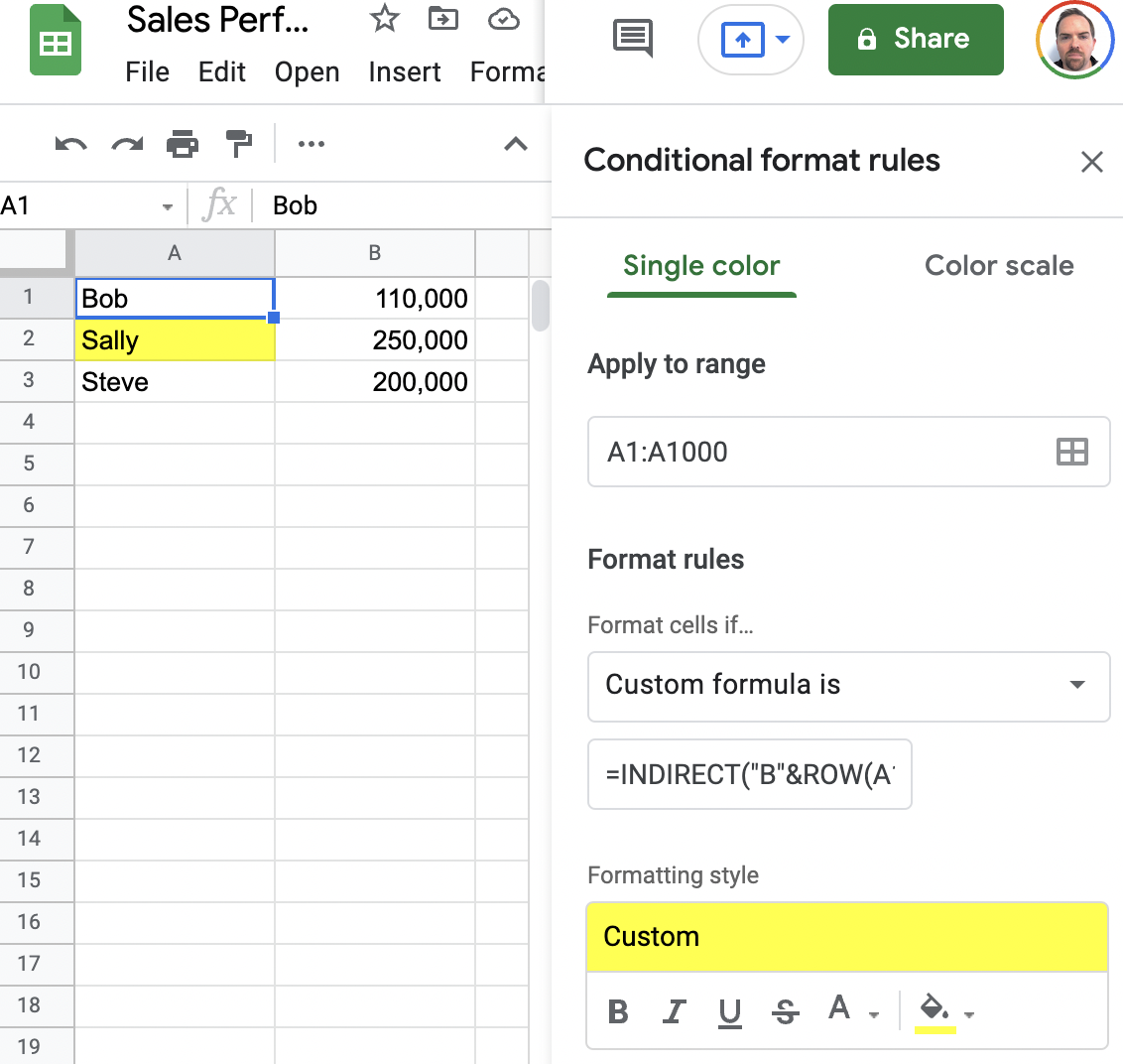 Set Conditional Format Based On Another Cell Value In Google Sheets ...