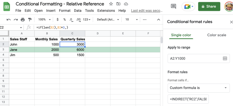 Conditional Formatting With Custom Formula Using Relative References ...