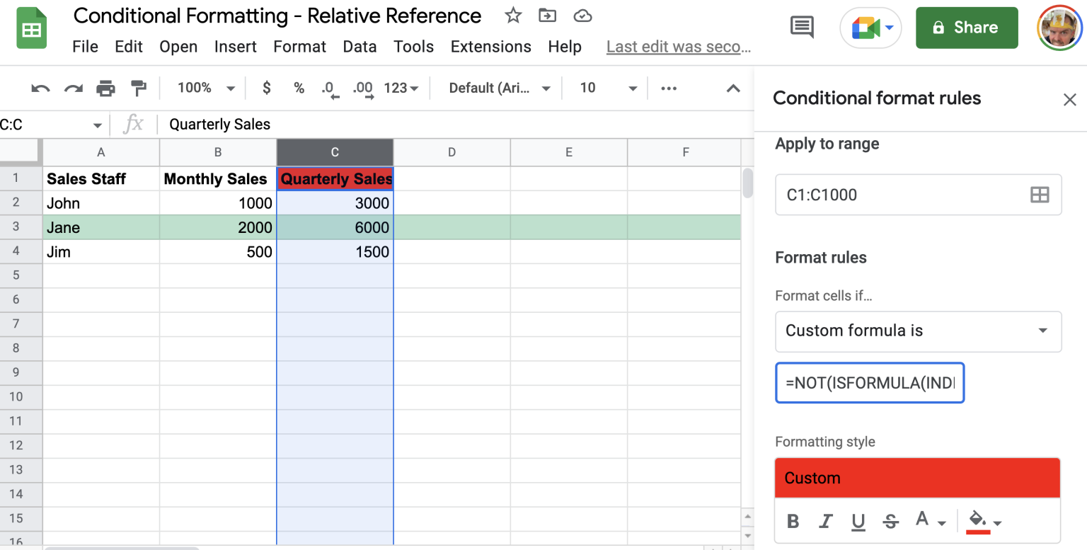 Conditional Formatting With Custom Formula Using Relative References – > script everything